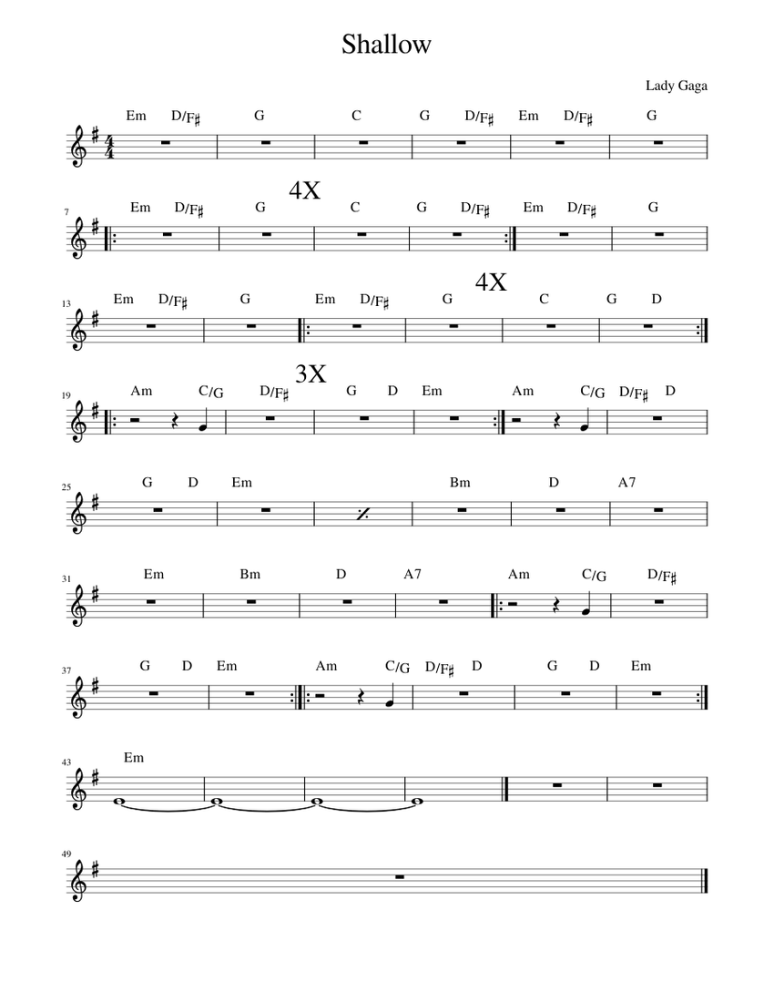 Shallow Sheet music for Piano (Solo) | Musescore.com