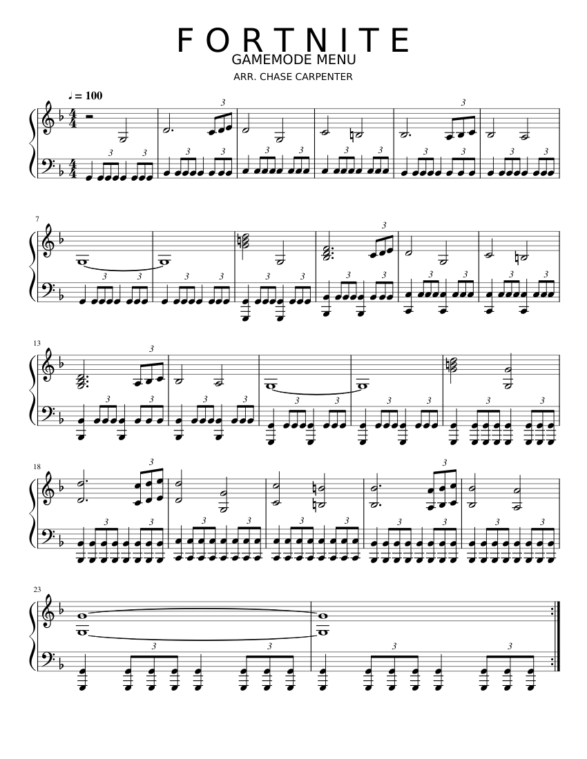 Fortnite - Gamemode Menu Theme (Arr. Chase Carpenter) Sheet Music for ...