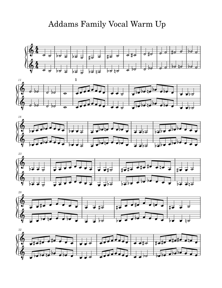 Addams Family Vocal Warm Up Sheet music for Piano (SATB) Easy ...