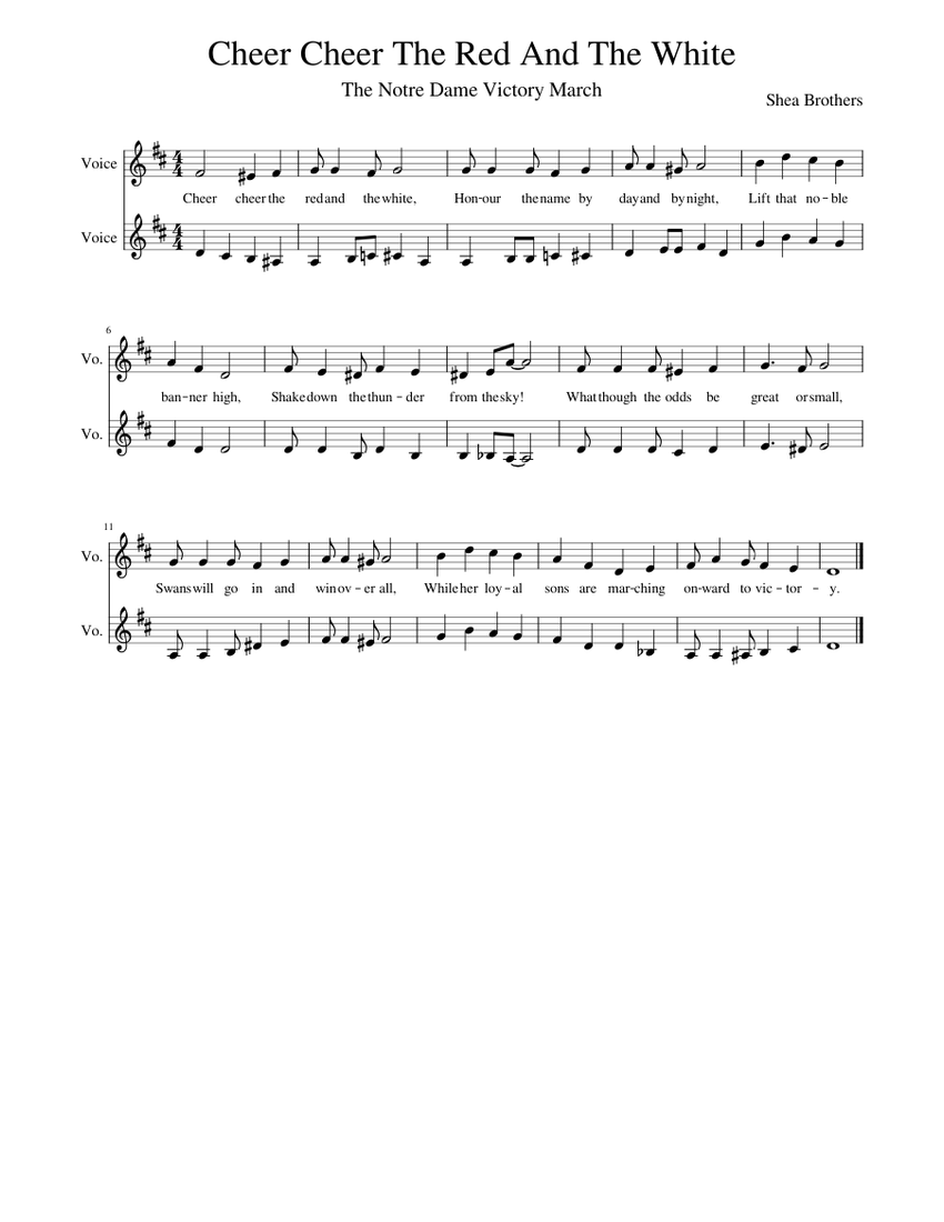 Cheer cheer the RED and the WHITE Sheet Music for Vocals (Choral ...