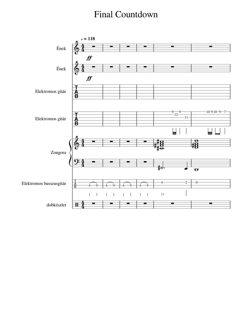 Final Countdown Sheet music for Piano, Vocals, Guitar, Bass guitar ...