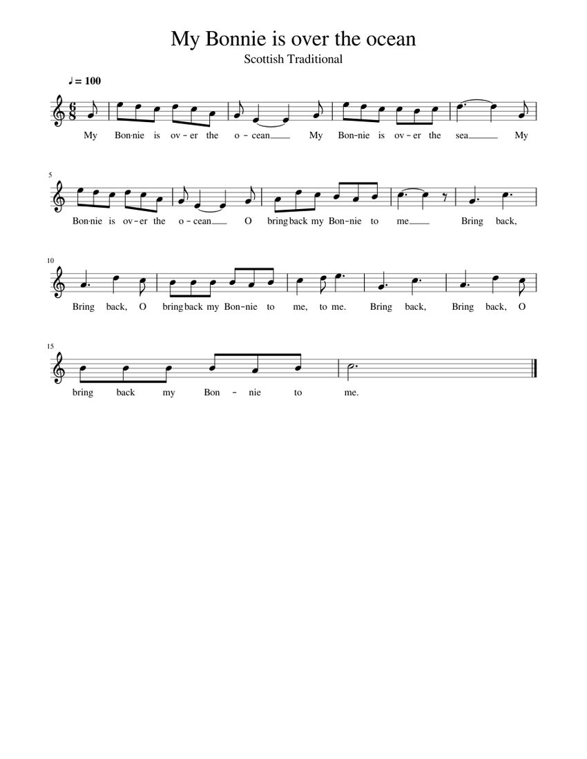 My Bonnie is over the ocean Sheet music for Piano (Solo) | Musescore.com
