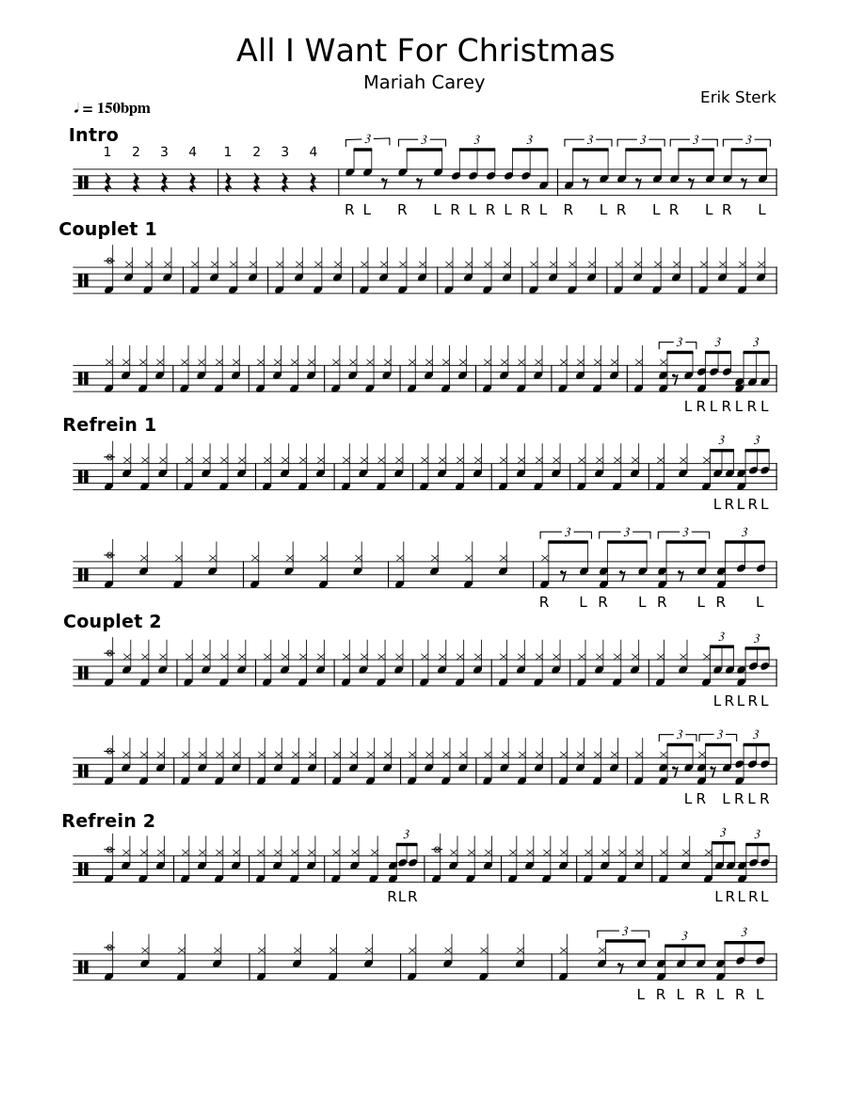 All i Want For Christmas - Mariah Carey Sheet Music for Drum group ...