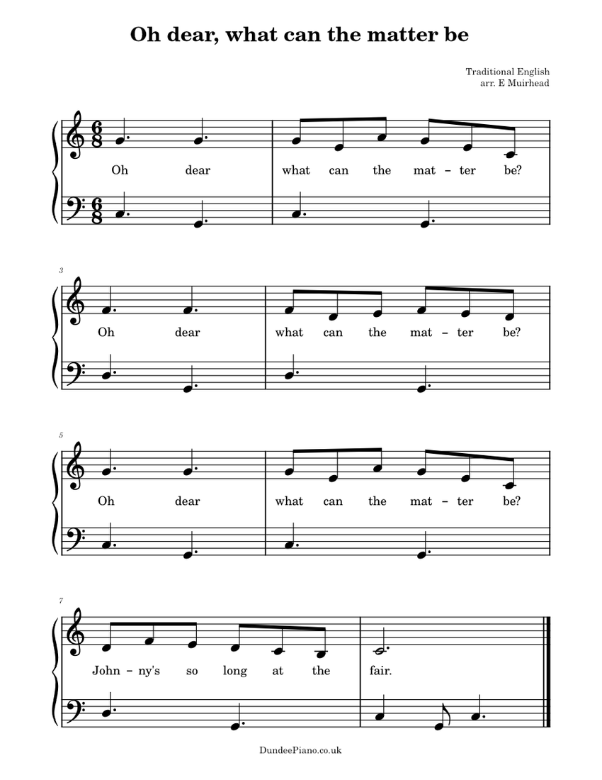 Oh Dear What Can The Matter Be - Misc Traditional Sheet Music for Piano ...