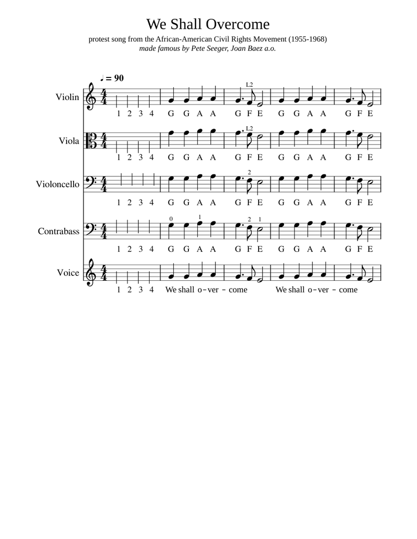 We Shall Overcome ADAPTED 2021 Sheet music for Vocals, Contrabass ...