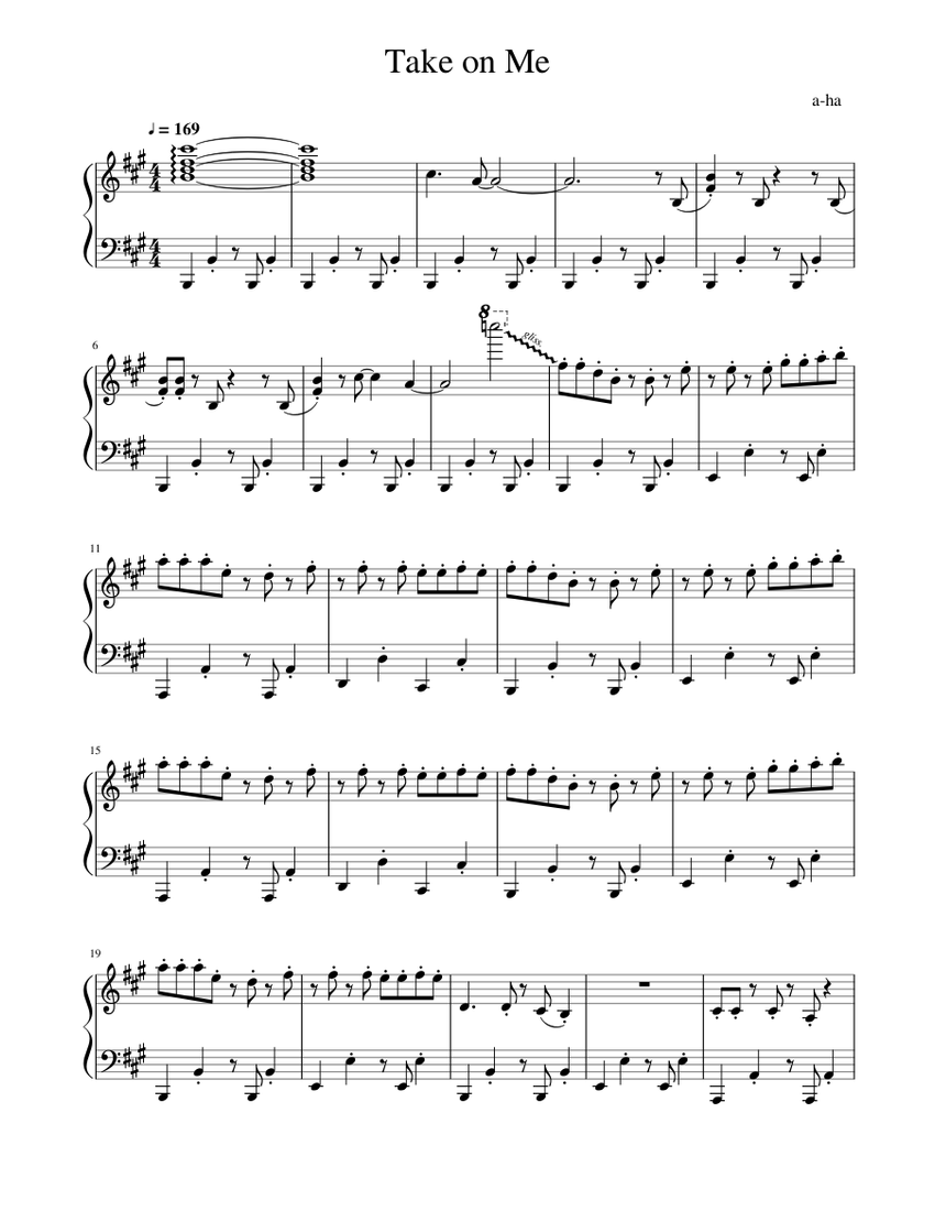 Take on Me - a-ha Sheet music for Piano (Solo) | Musescore.com