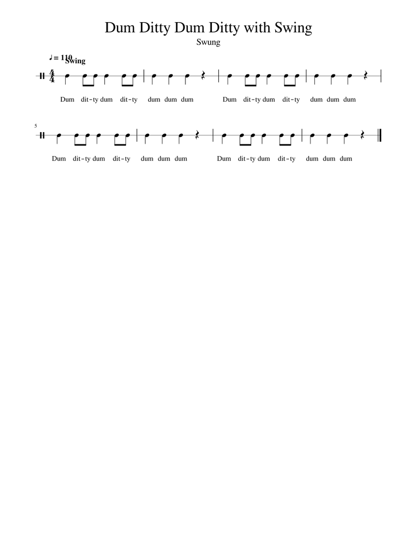 Dum Ditty Dum Ditty with Swing Sheet music for Bass drum (Solo ...
