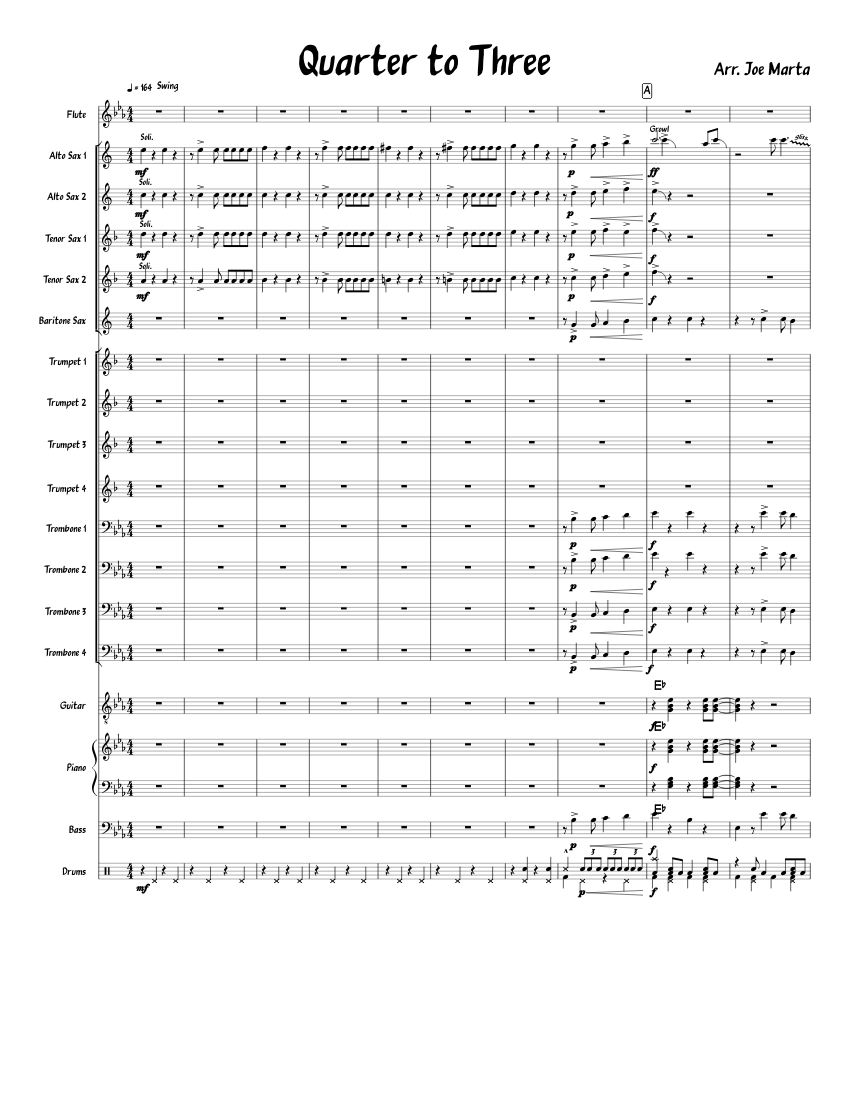 Quarter to Three Sheet Music with Chords for Piano, Trombone, Flute ...