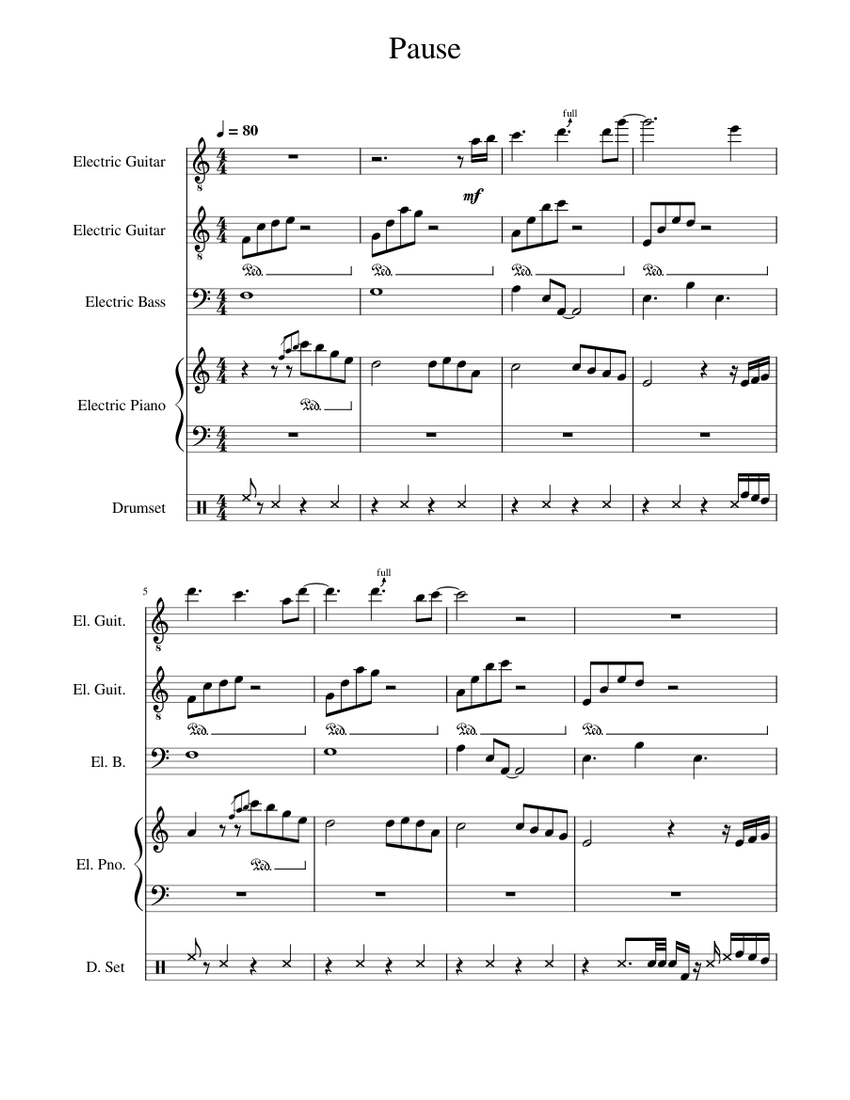 Pause Sheet music for Piano, Guitar, Bass guitar, Drum group (Mixed ...