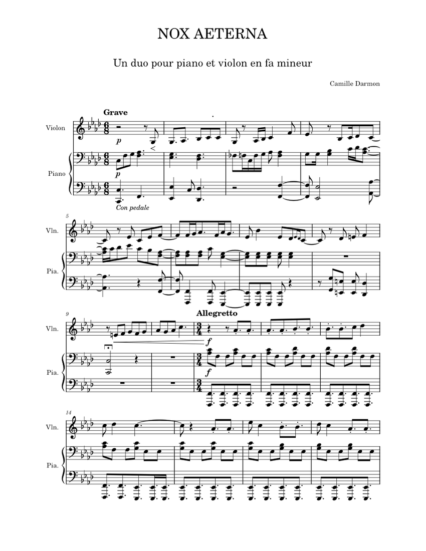 NOX AETERNA Sheet music for Piano, Violin (Piano Duo) | Musescore.com
