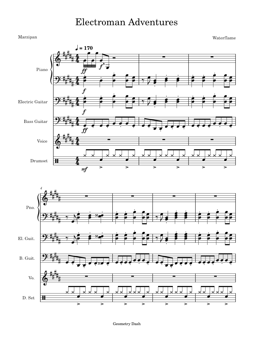 Electroman Adventures – Waterflame Sheet Music for Piano, Vocals ...