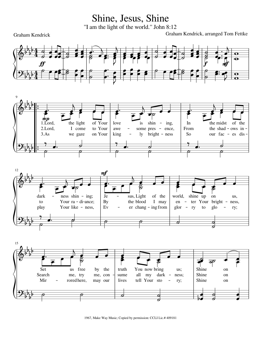 Shine, Jesus, Shine Sheet Music for Piano (Solo) easy | MuseScore.com