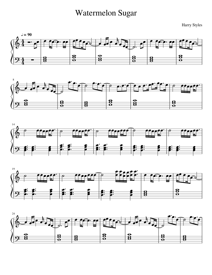 Watermelon Sugar - Harry Styles Sheet Music for Piano (Solo) Easy ...