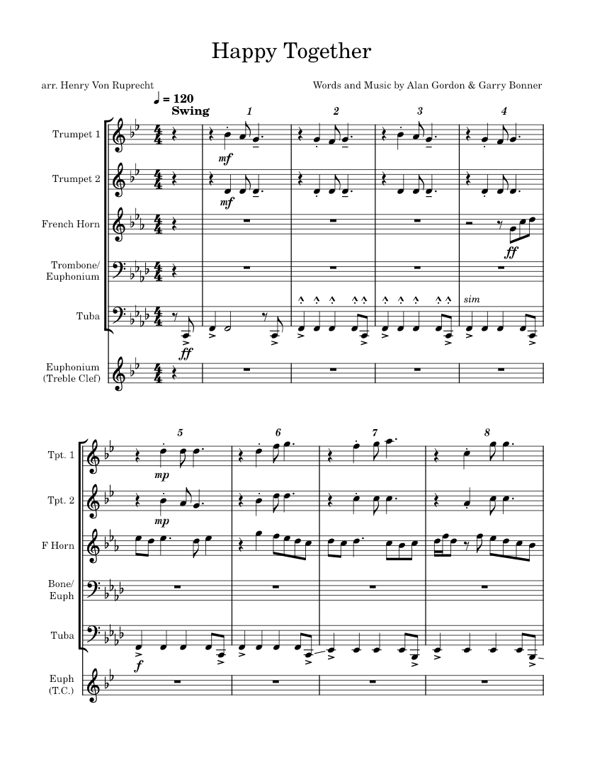 Happy together – The Turtles Sheet Music for Trombone, Euphonium, Tuba ...