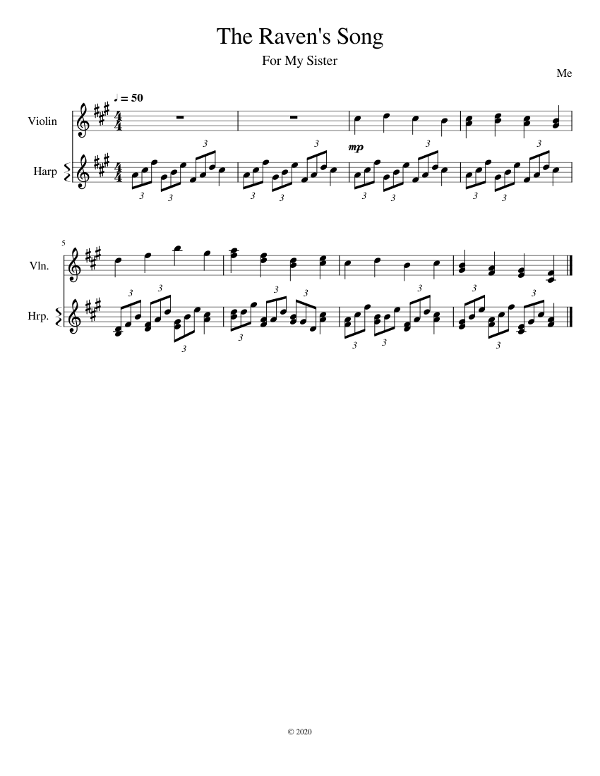 The Raven's Song Sheet music for Violin, Harp (String Duet) | Musescore.com