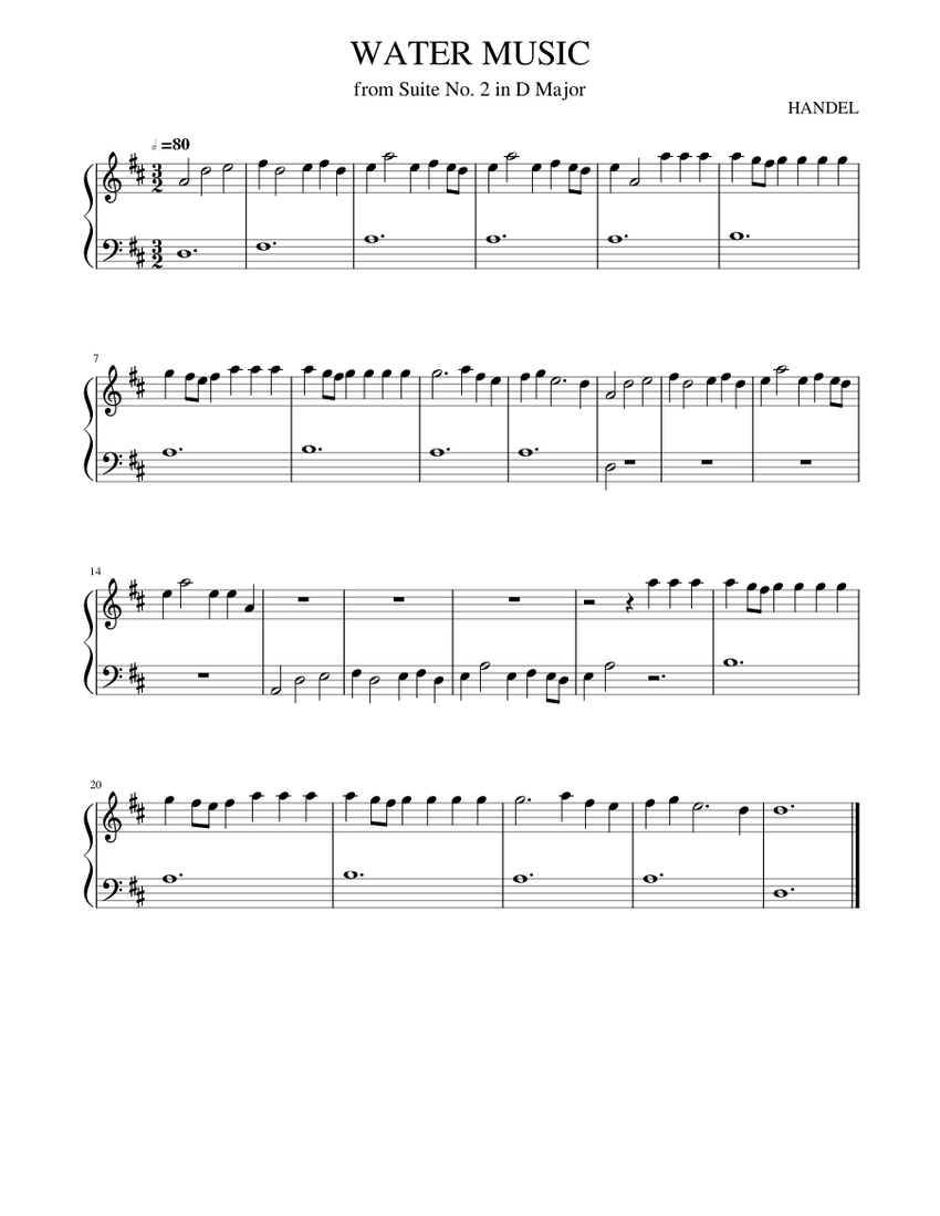 WATER MUSIC beginner piano Sheet Music for Piano (Solo) easy ...