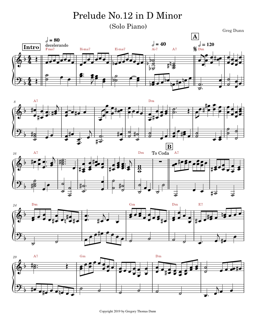 Prelude No. 12 Solo Piano Sheet music for Piano (Solo) | Musescore.com