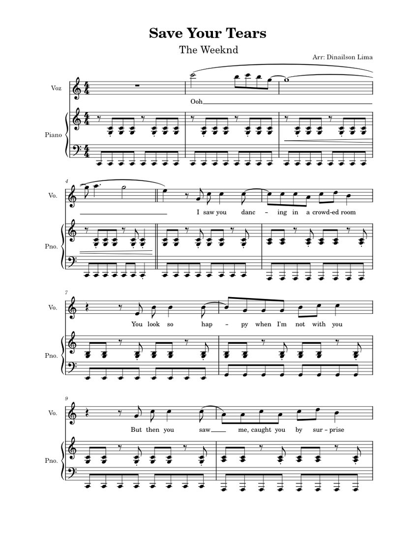 Save Your Tears - The Weeknd Sheet Music for Piano, Vocals (Piano-Voice ...