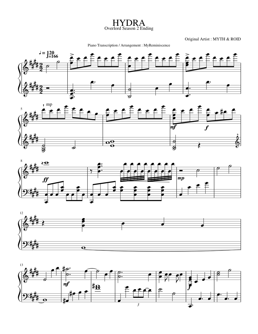 Overlord - Hydra Sheet Music for Piano (Solo) | MuseScore.com