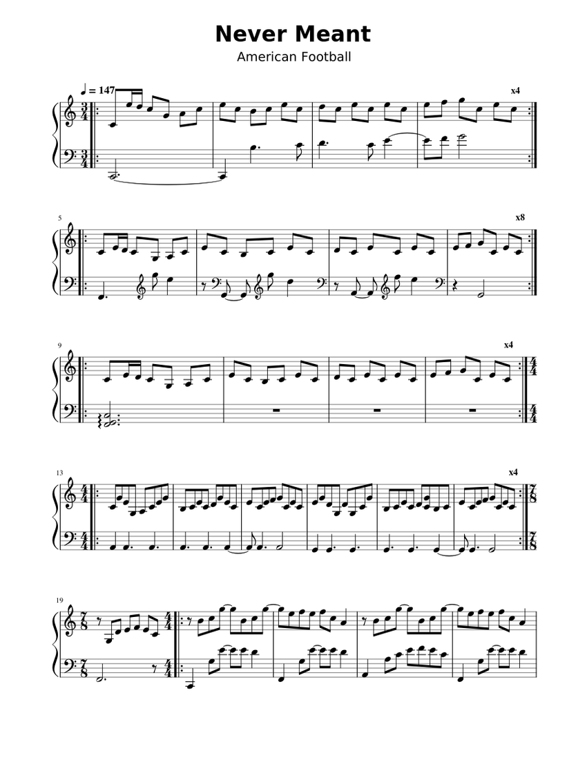 Never Meant - American Football (Piano Sheet Music) Sheet Music for ...