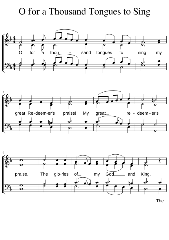 O for a Thousand Tongues to Sing Sheet Music for Vocals (Choral ...