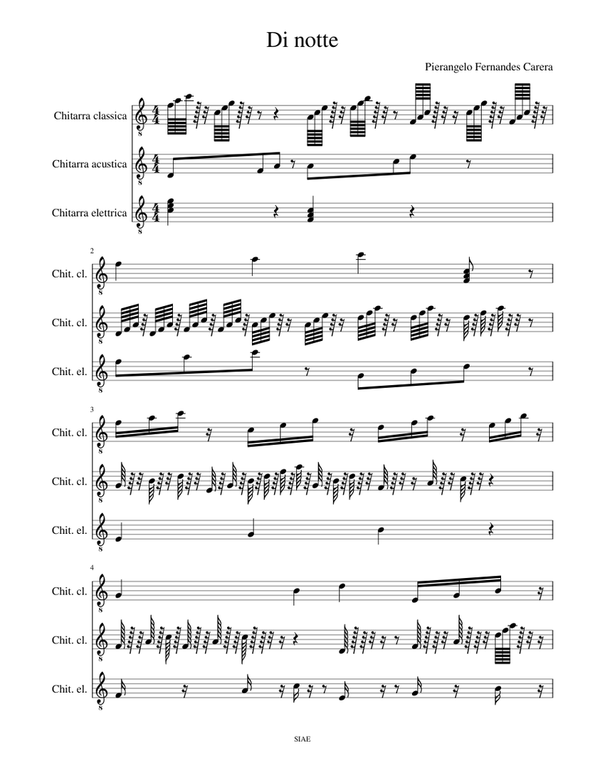 Di notte Sheet music for Guitar (Mixed Trio) | Musescore.com