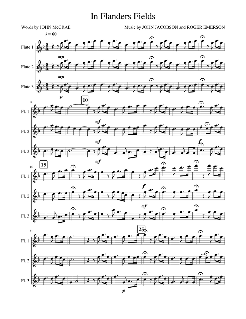 In Flanders Fields Sheet Music for Flute (Mixed Trio) | MuseScore.com