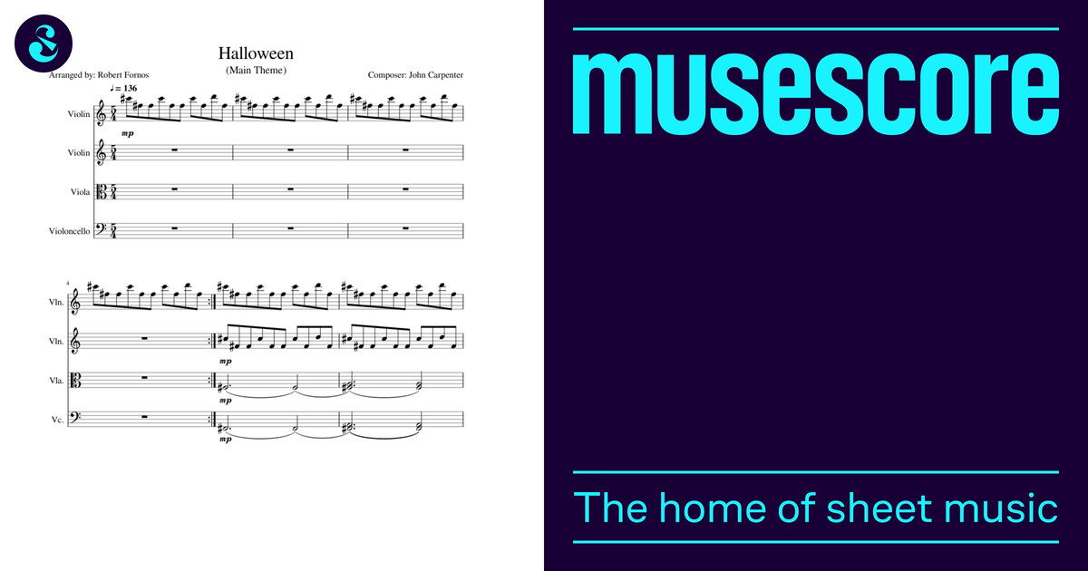 Halloween (Theme) Sheet Music for Violin, Viola, Cello (Mixed Quartet ...
