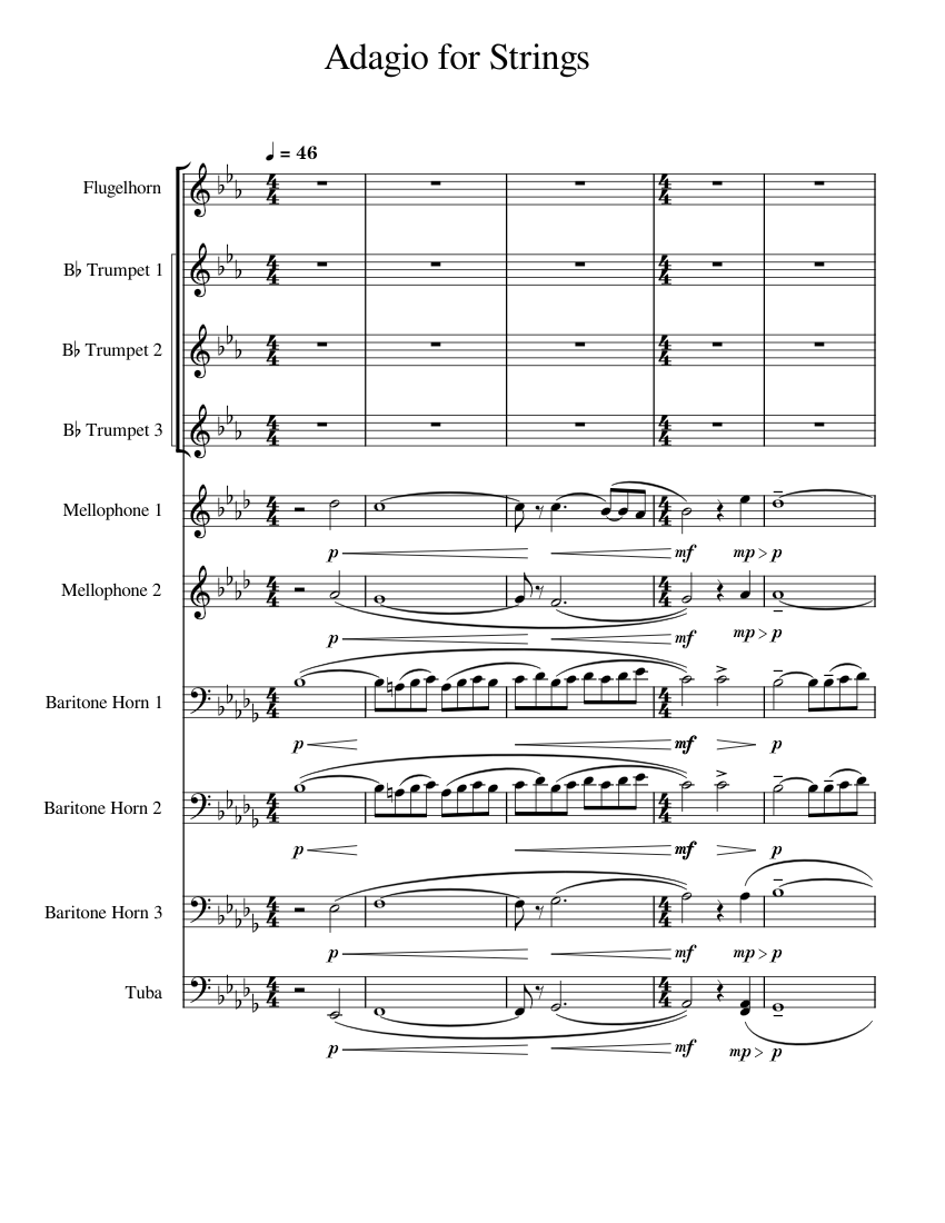 Adagio for Strings – Samuel Barber Sheet music for Tuba, Mellophone ...