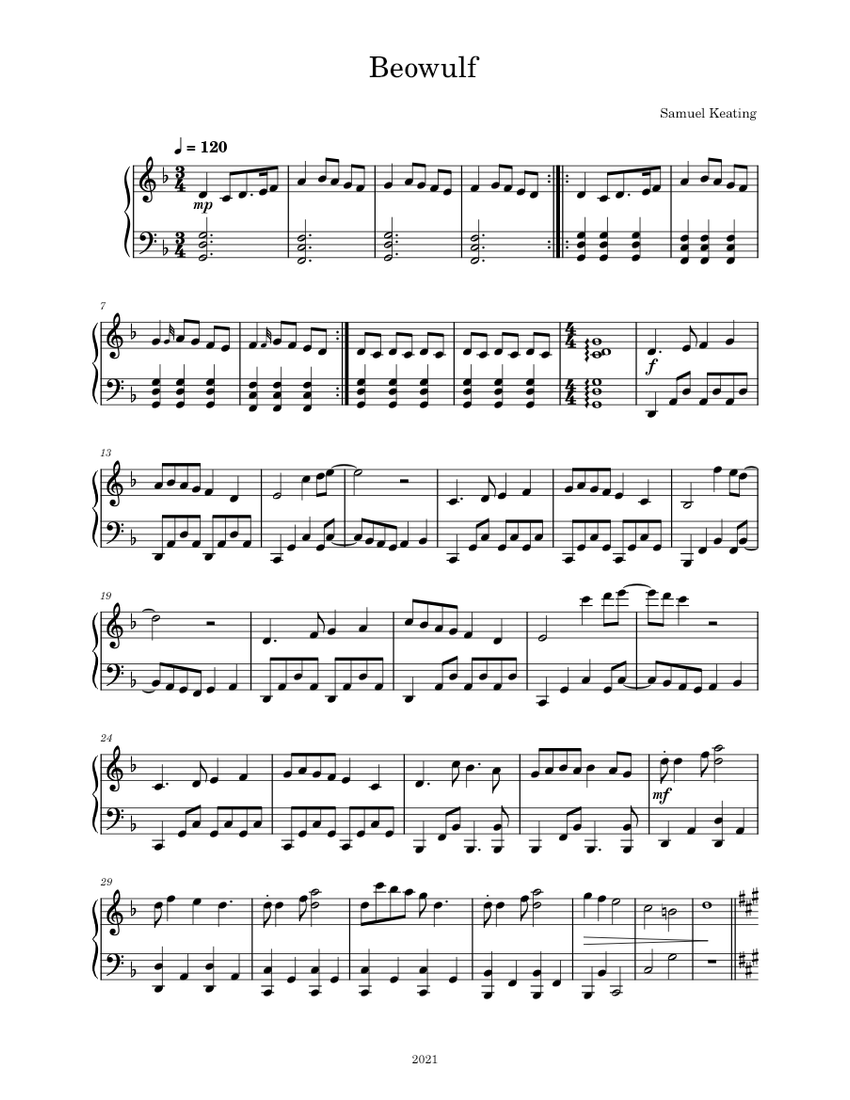 Beowulf Sheet music for Piano (Solo) | Musescore.com