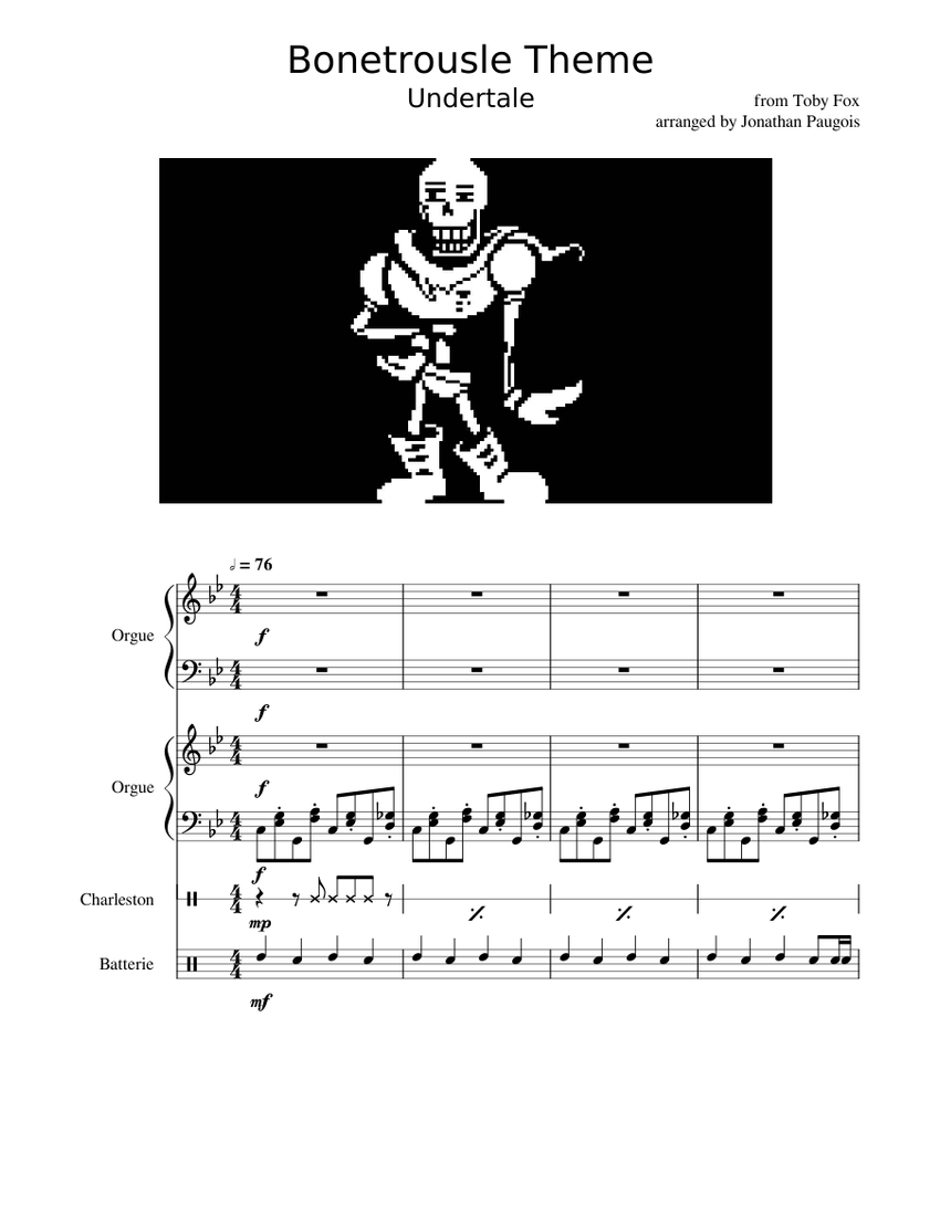 Bonetrousle Theme | Undertale Sheet Music for Organ, Drum group, Hi-hat ...