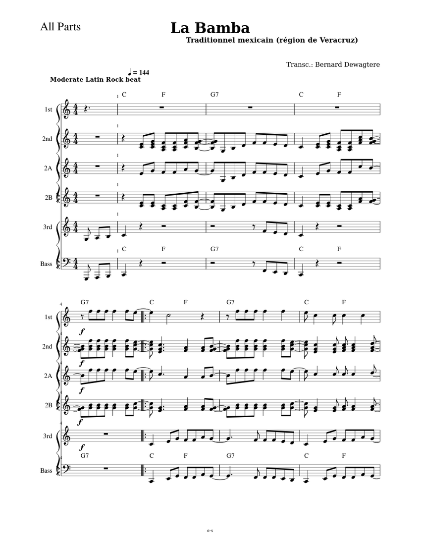 La Bamba Sheet Music with Chords for Accordion (Piano Quartet ...