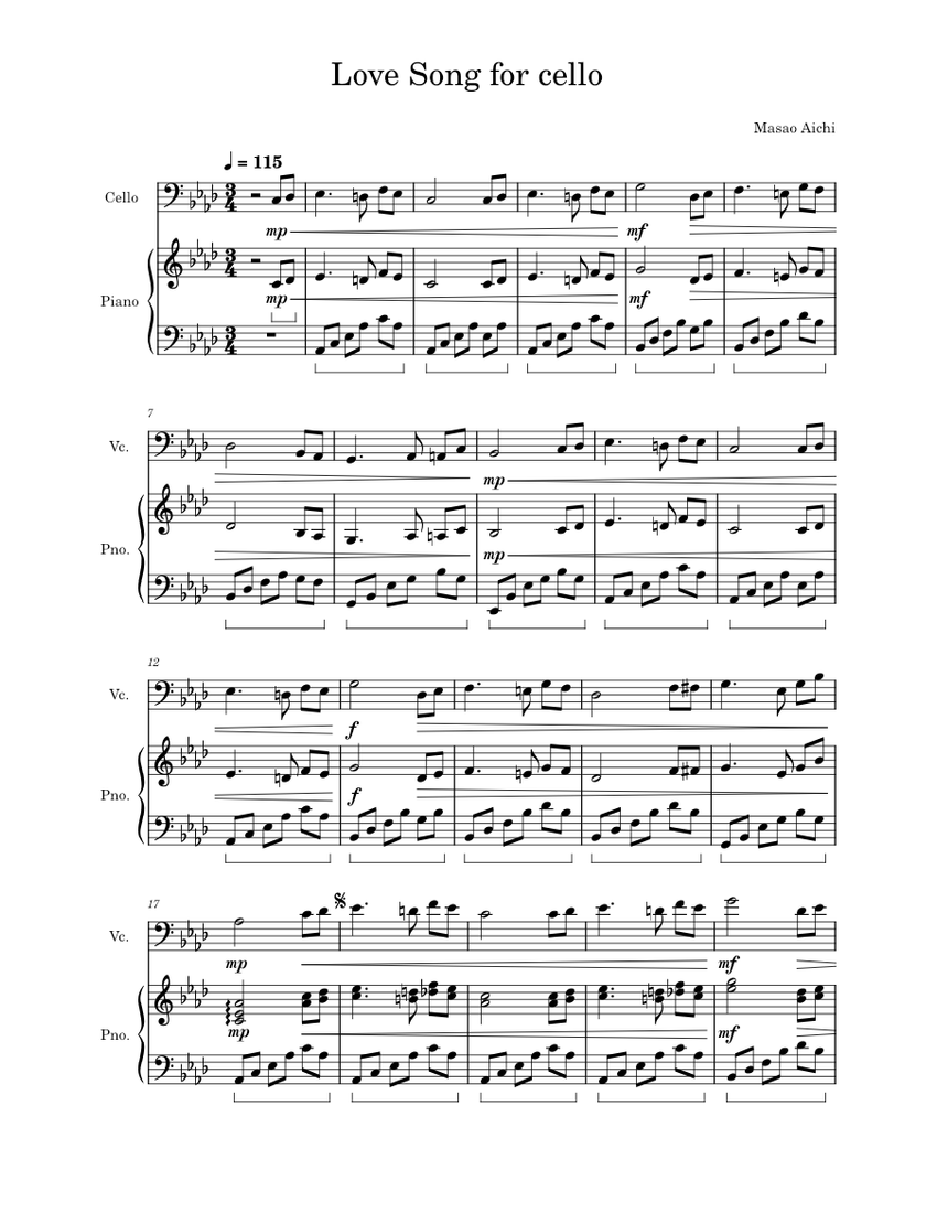 Love Song for cello Sheet Music for Piano, Cello (Solo) | MuseScore.com