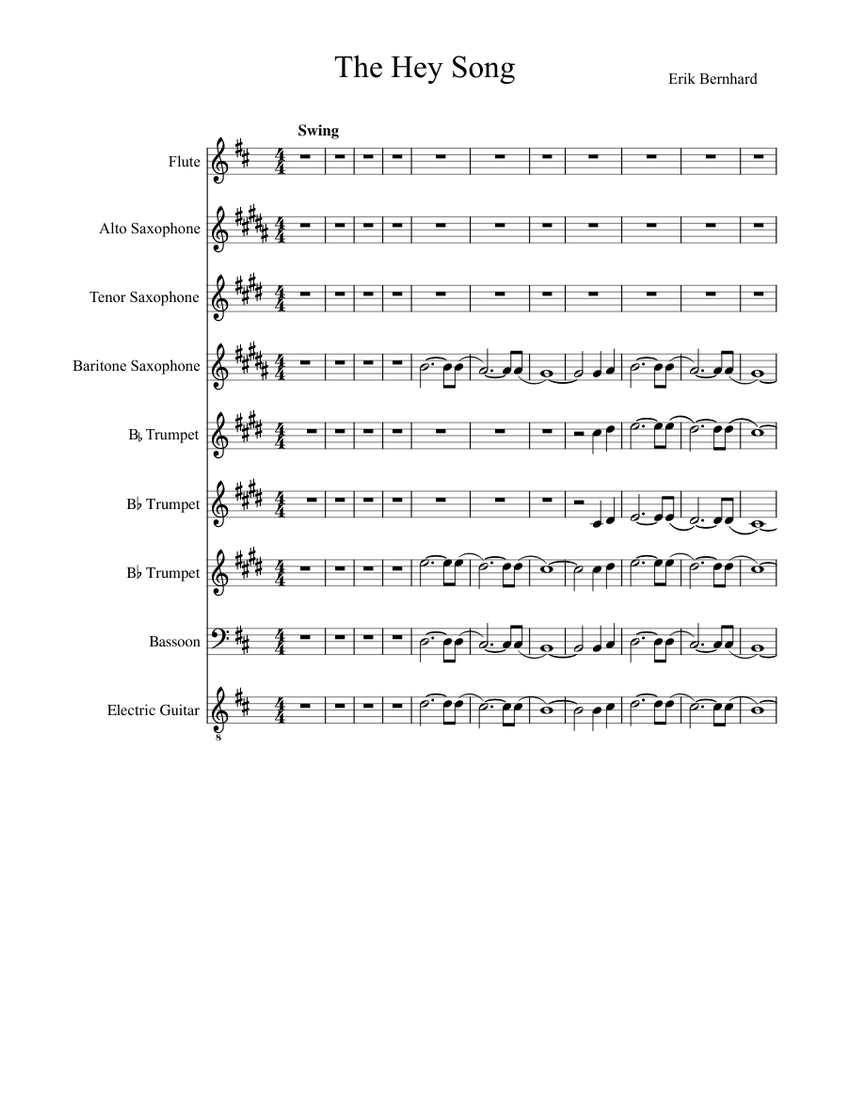 The Hey Song Sheet Music for Flute, Bassoon, Trumpet in b-flat, Guitar ...