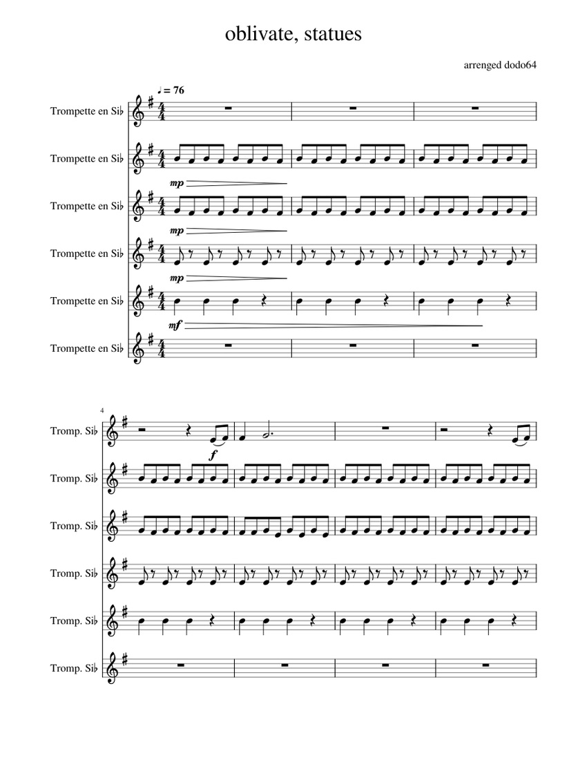 oblivate, statues Sheet music for Trumpet in b-flat (Brass Ensemble ...