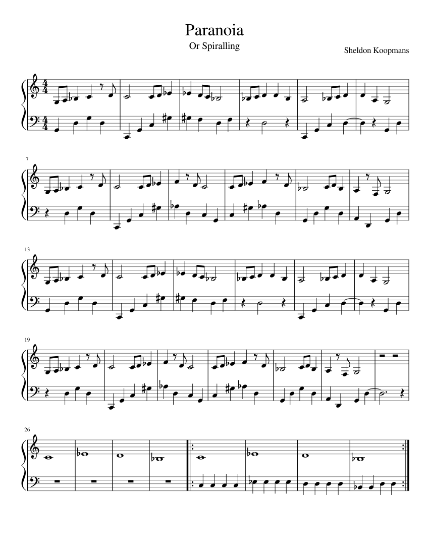 Paranoia Sheet music for Piano (Solo) Easy | Musescore.com
