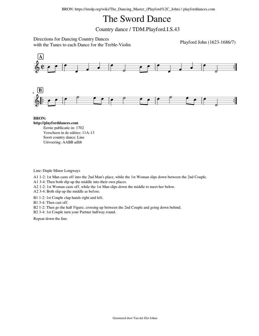 The Sword Dance (TDM.Playford.I.S.43) Sheet Music for Violin (Solo ...