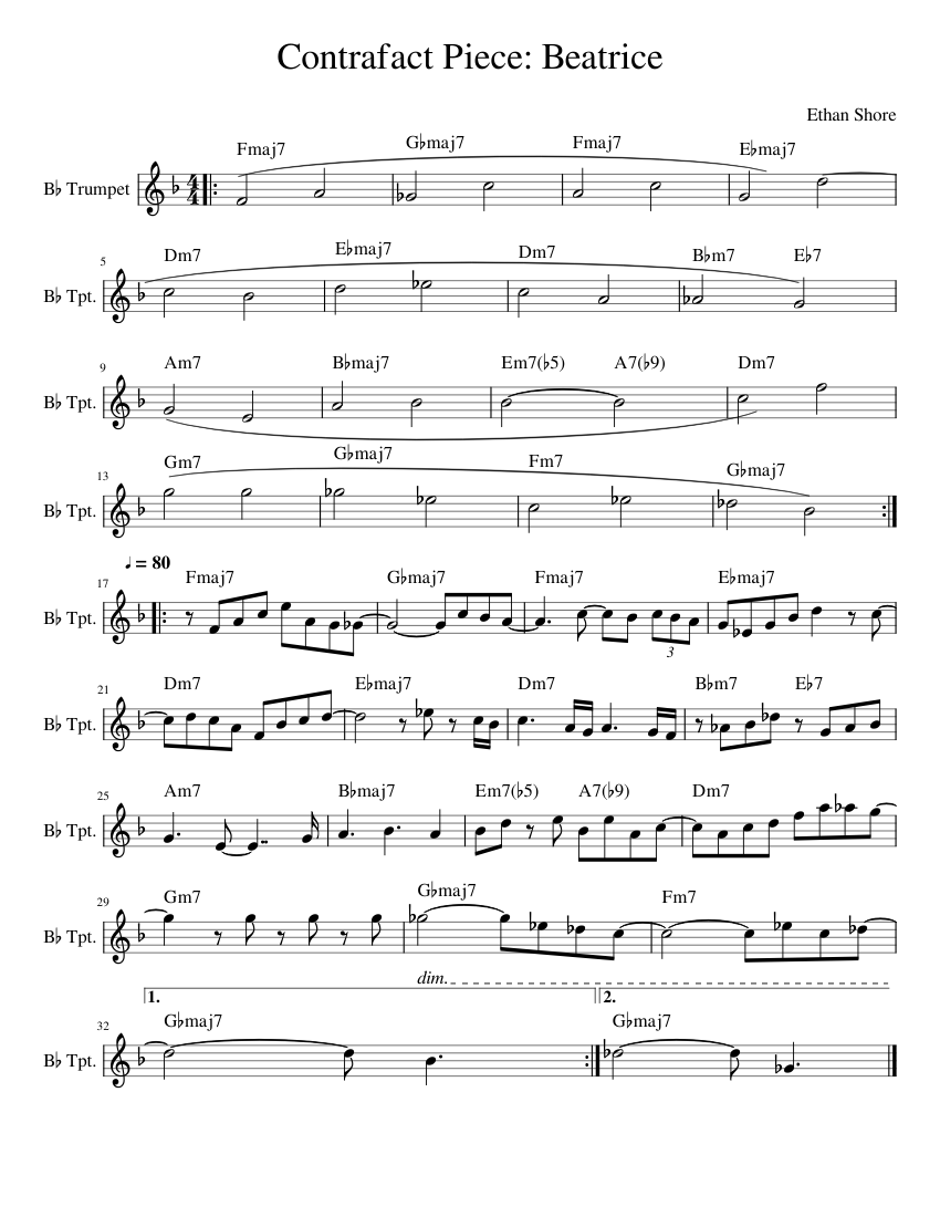 Contrafact Piece Outline and Melody Sheet music for Trumpet in b-flat ...