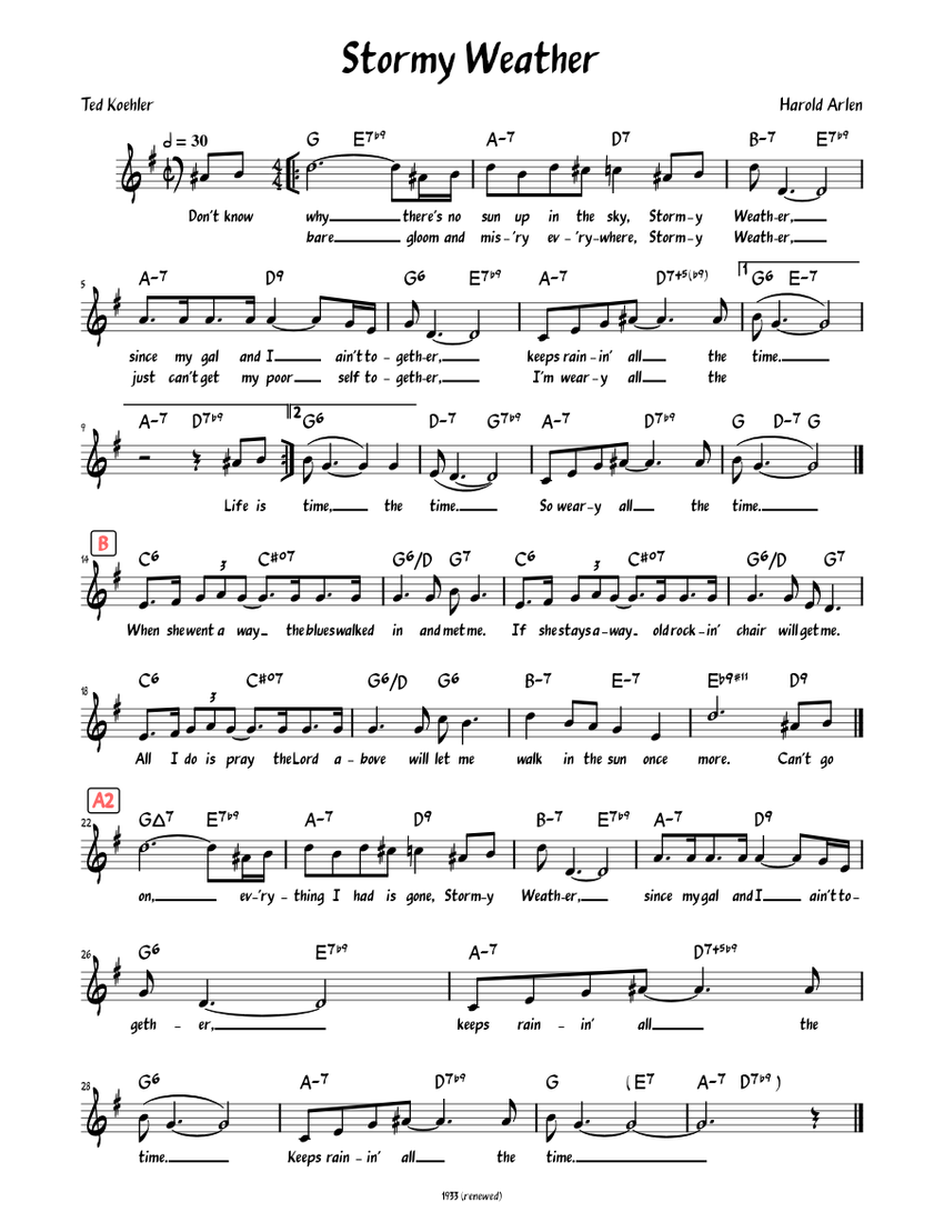 Stormy Weather (lead sheet with lyrics) Sheet Music with Chords for ...