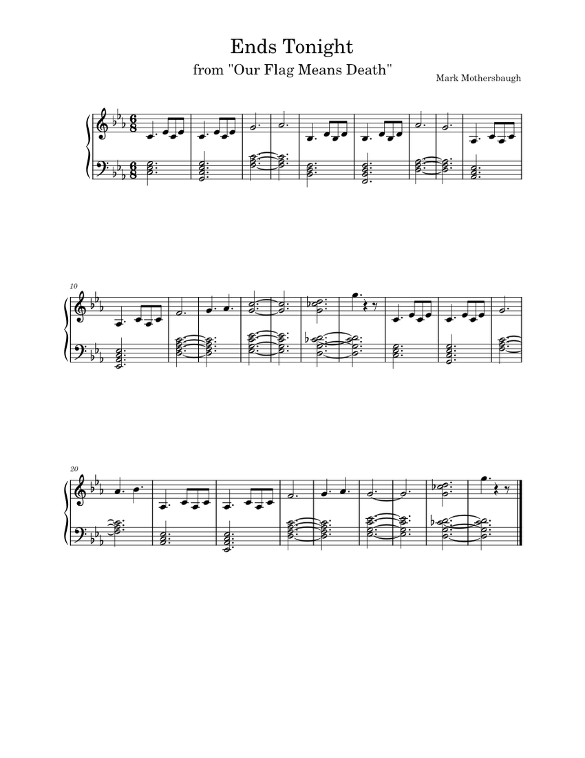 Ends Tonight – Mark Mothersbaugh – from Our Flag Means Death OST Sheet music for Piano (Solo ...