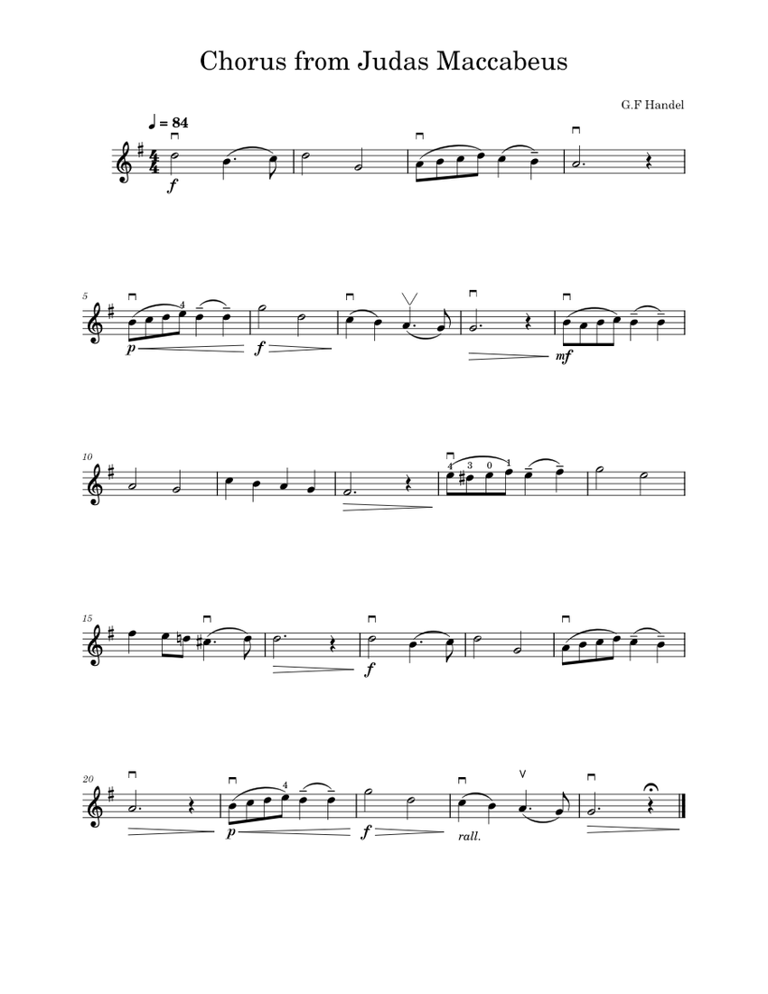 Chorus from Judas Maccabeus (Violín) Sheet Music for Piano (Solo) Easy ...