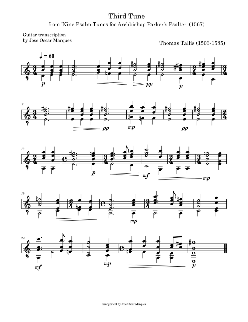 Thomas Tallis: Third Tune, arranged for guitar Sheet music for Guitar ...