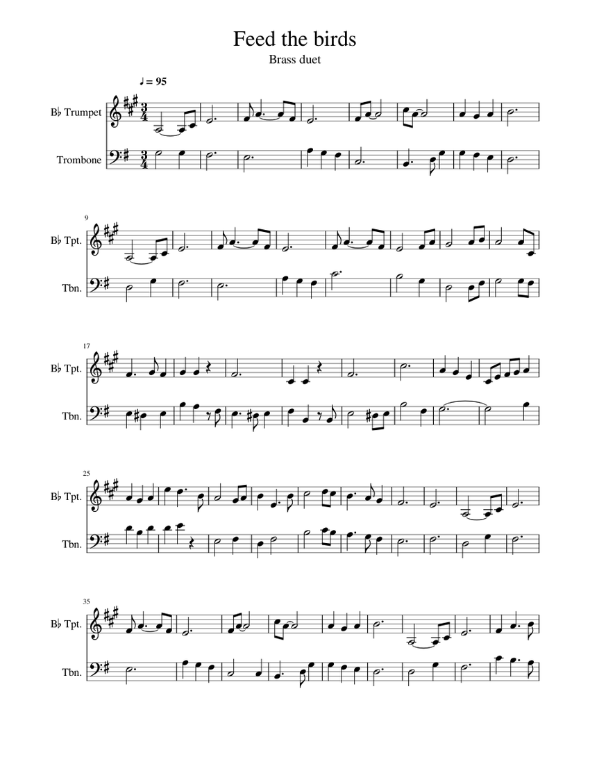 Feed the birds - from Mary Poppins Sheet Music for Trombone, Trumpet in ...