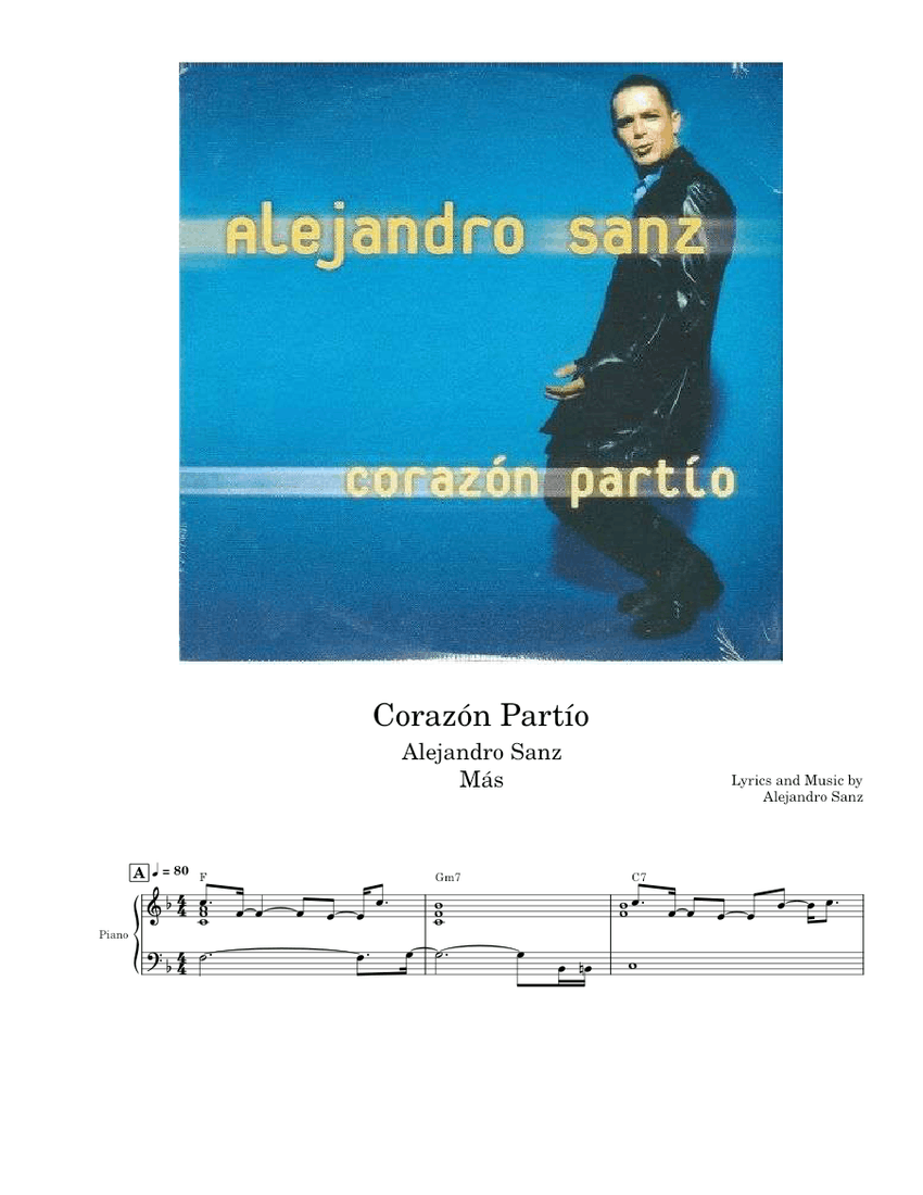 Corazón Partío - Alejandro Sanz Sheet Music with Chords for Piano ...