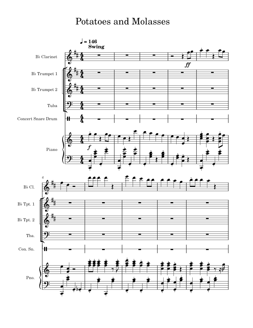 Potatoes and Molasses -Over the Garden Wall Sheet Music for Piano, Tuba ...
