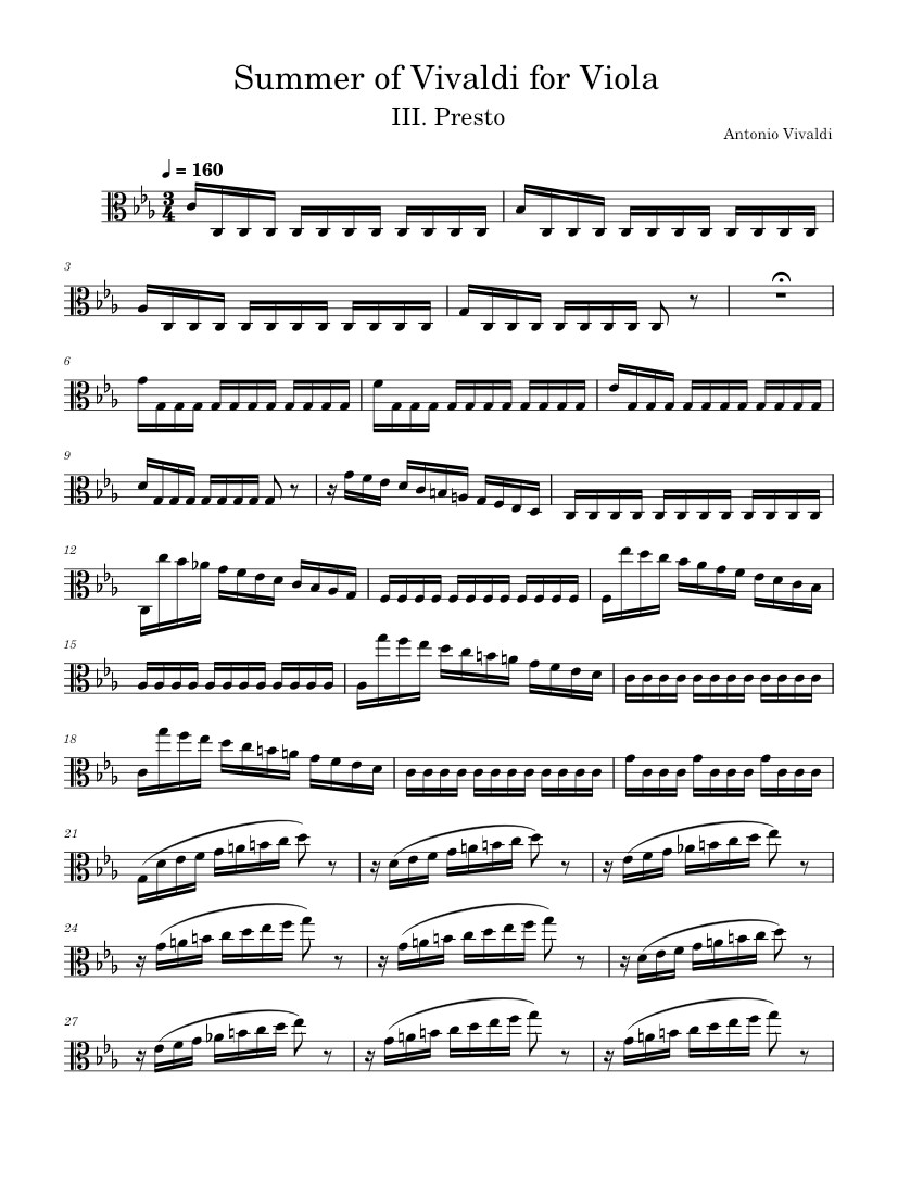 Summer III. Presto – Antonio Vivaldi Sheet music for Viola (Solo ...