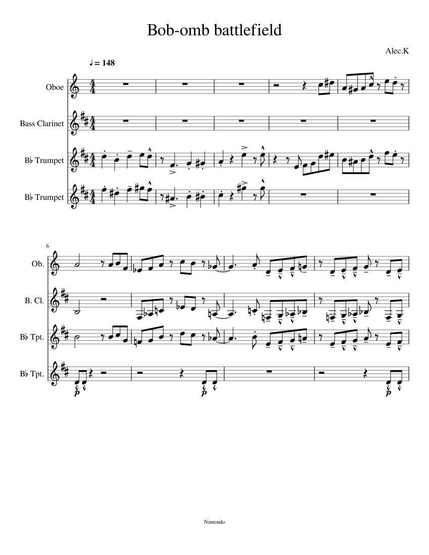 Bob-omb battlefield Sheet music for Oboe, Clarinet bass, Trumpet in b ...