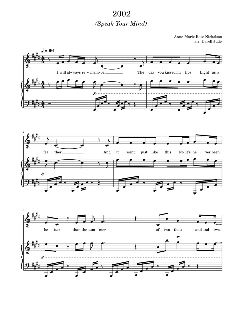 2002 Sheet music for Piano, Vocals (Piano-Voice) | Musescore.com