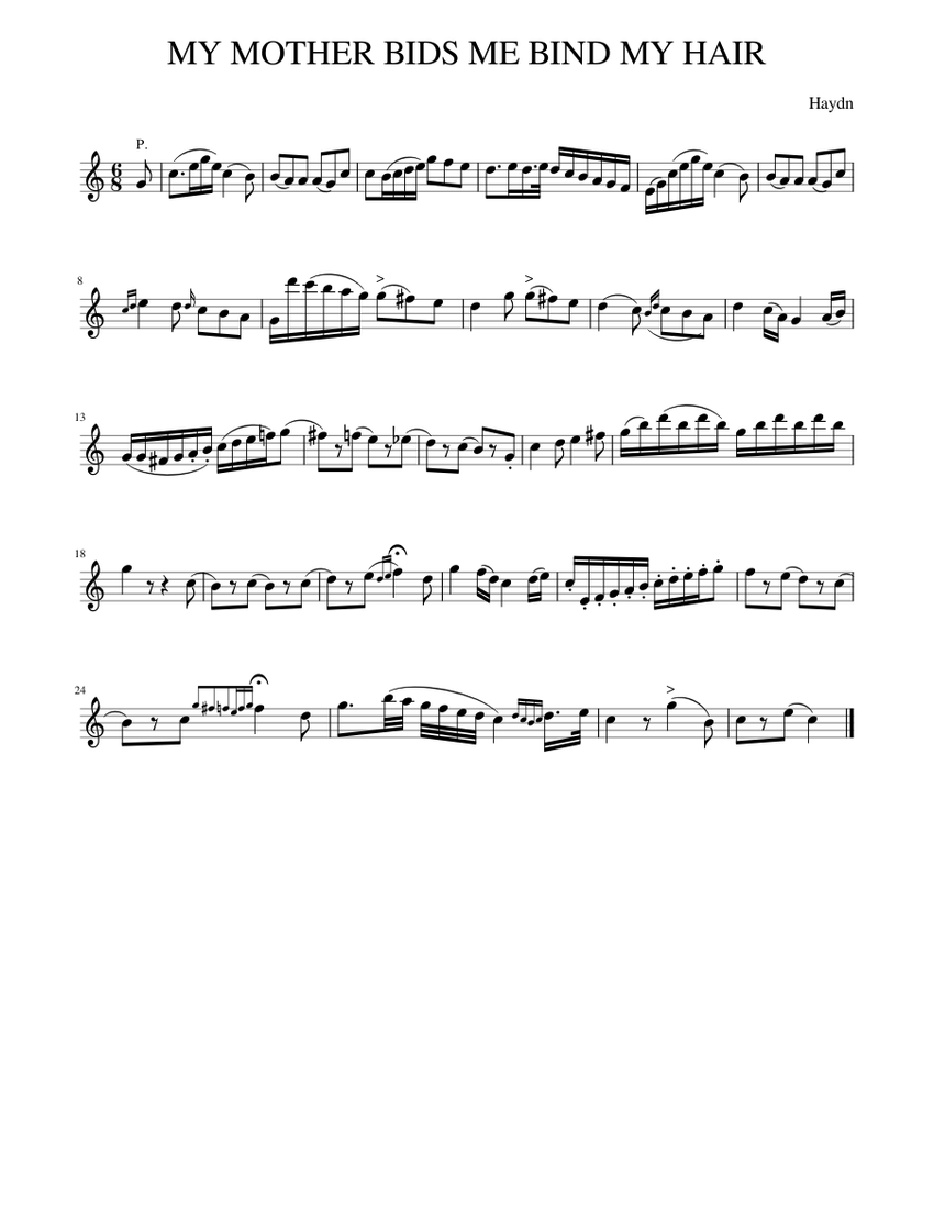 Haydn - MY MOTHER BIDS ME BIND MY HAIR Sheet music for Piano (Solo ...