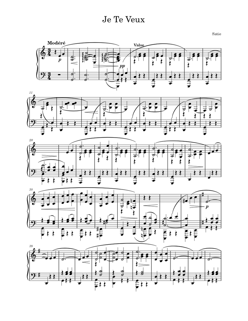 Je Te Veux – Erik Satie Sheet music for Piano (Solo) | Musescore.com